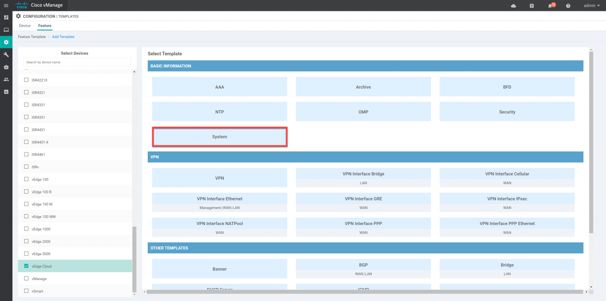 Cisco SD-WAN Device and Feature Templates
