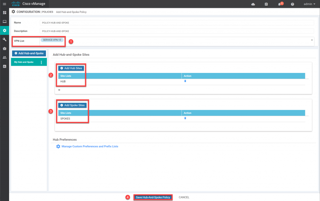 Cisco SD-WAN Hub and Spoke Topology